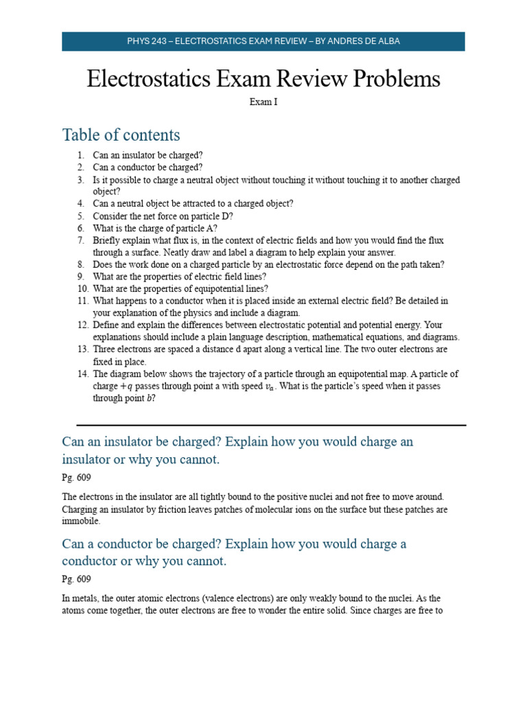 Electrostatics Exam Review Problems | PDF