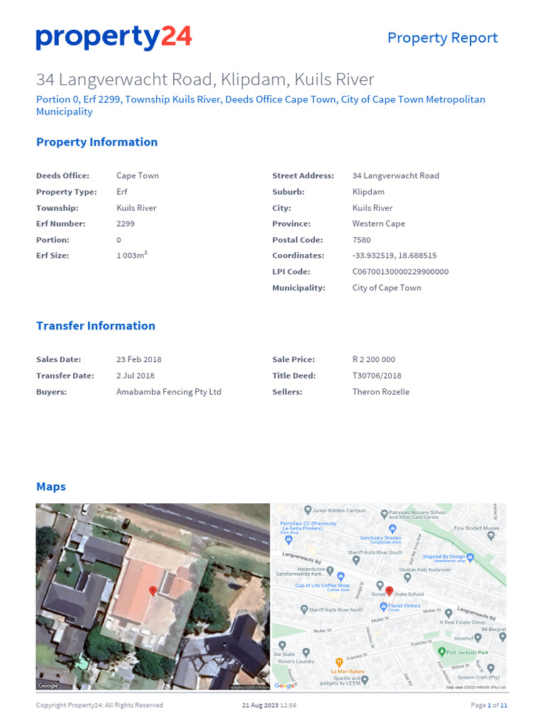 Property24 Property Values Report (34 Langverwacht Road, Klipdam, Kuils ...