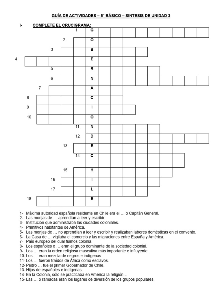 Unidad 3 Cruci y Sopa Letras Colonia 5b | PDF