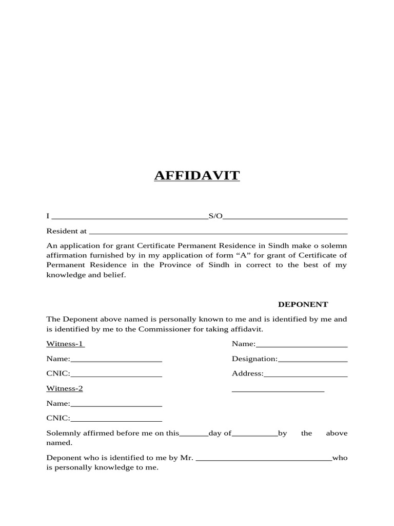 Affidavit For Resident Certificate | PDF