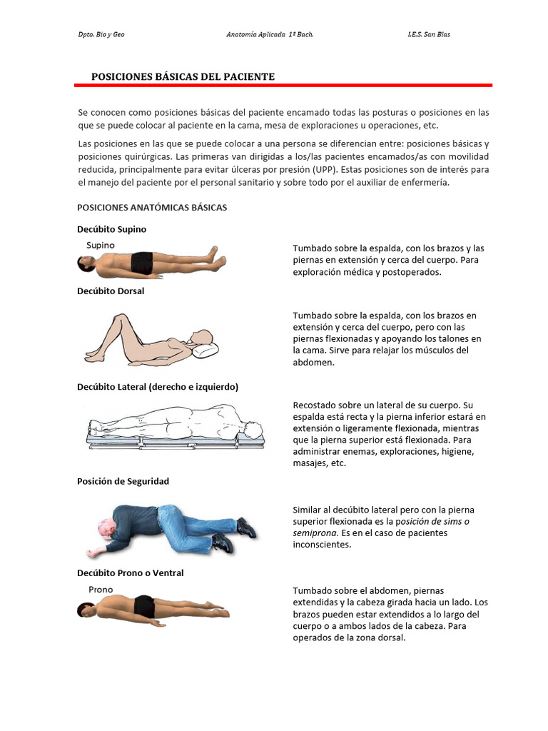 Tema 01. Ej - Posiciones Enfermeria | PDF