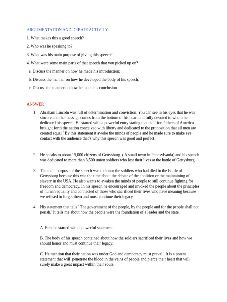 Argumentation and Debate Activity: Answer | PDF