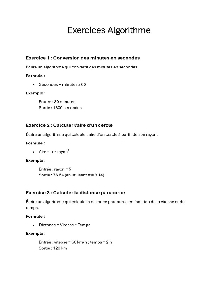 Exercices Algorithme 1 | PDF