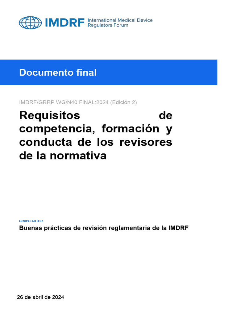 9 IMDRF GRRP WG N40 (Edition 2) Es | PDF | Technology & Engineering
