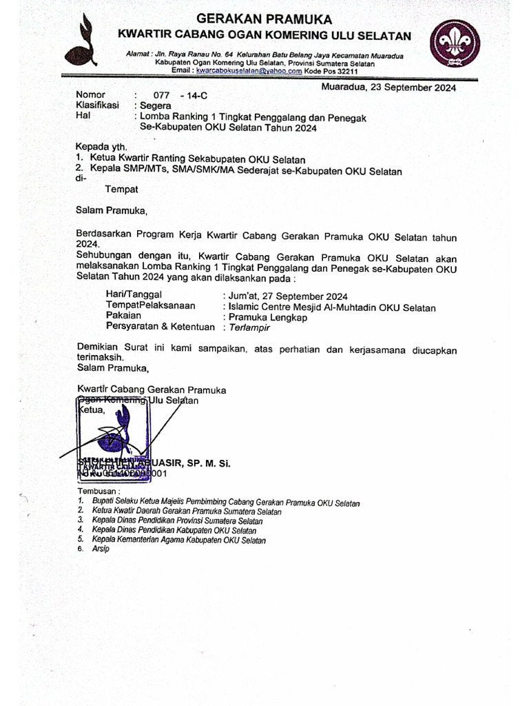 Edaran Lomba Rangking 1 Tingkat Penggalang Dan Penegak Se-Kabupaten Oku ...