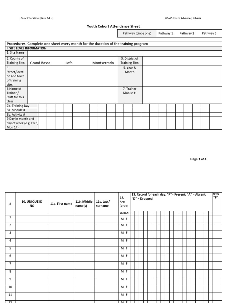 P1 Tool #3 - Monthly Attendance Sheet - Basic Ed-SMEA Edits 03122024 | PDF