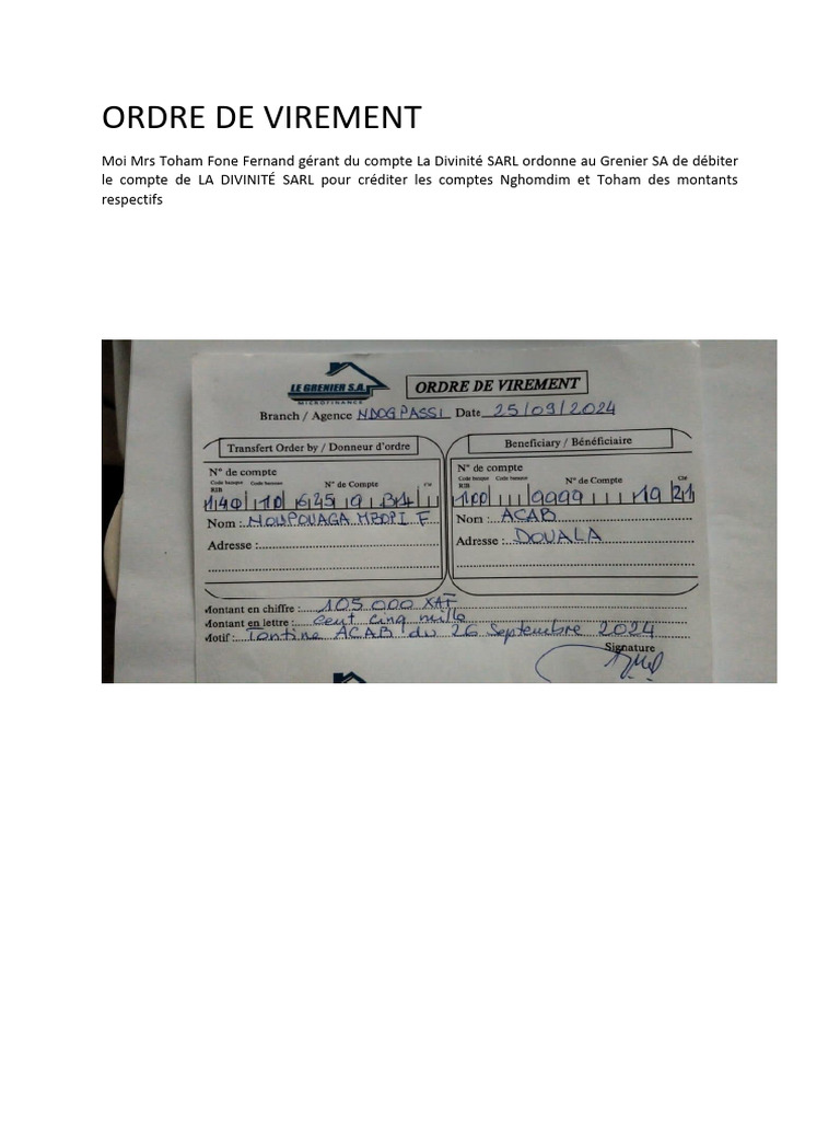 Ordre de Virement | PDF