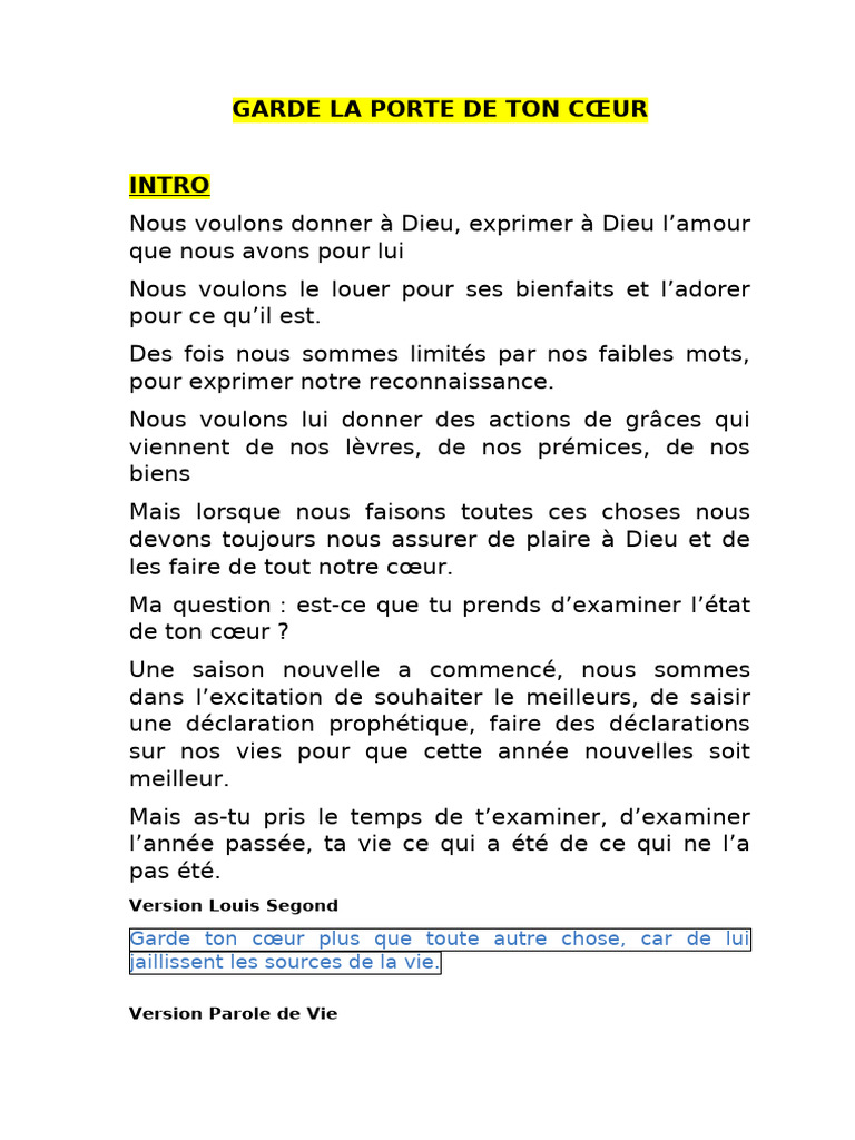 Garde La Porte de Ton Cœur | PDF