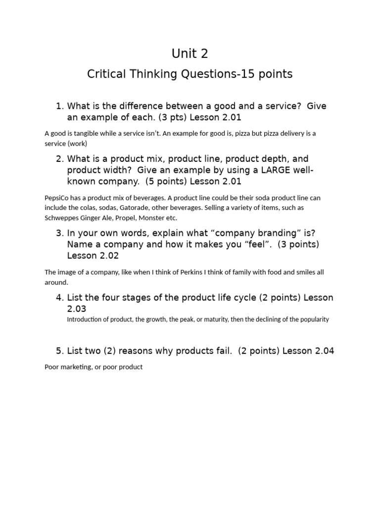 Lesson 2.06 Critical Thinking questions | PDF
