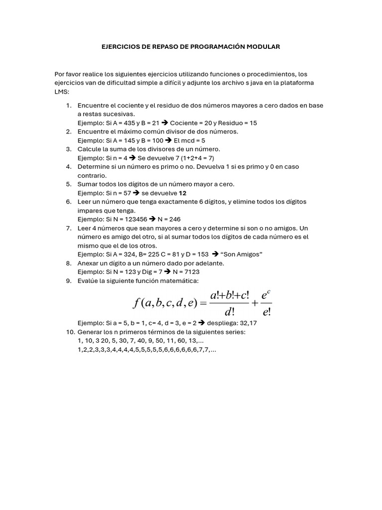 Ejercicios De Repaso De Programación Modular Pdf