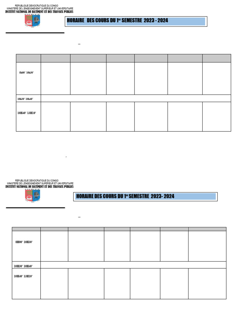 Horaire Des Cours BTP 1 A-B - 08092024 - 110538 | PDF