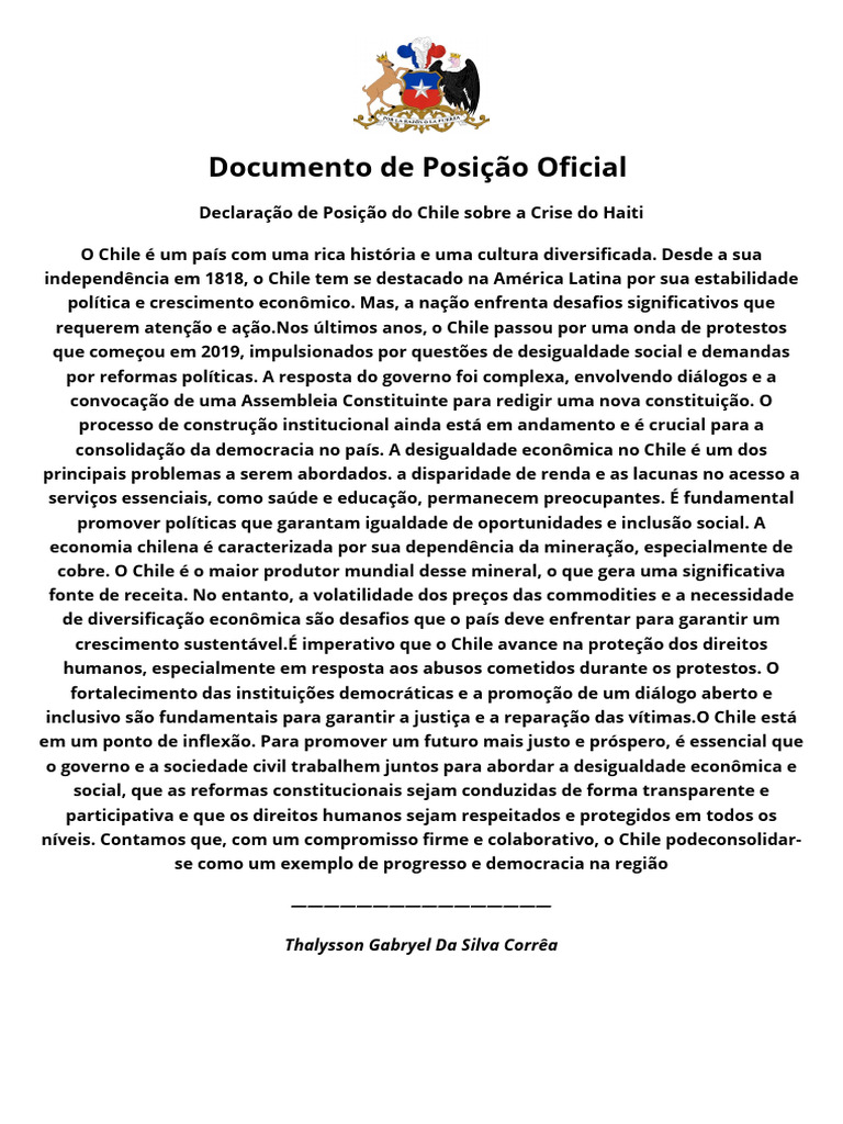 Documento de Posição Oficial PDF | PDF