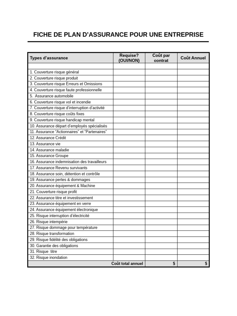 Grille D'analyse - Plan D'assurance D'une Entreprise | PDF