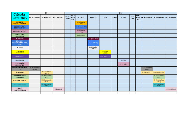 2024 - Calendar Evenimente UNSTPB - 2024-2025 | PDF