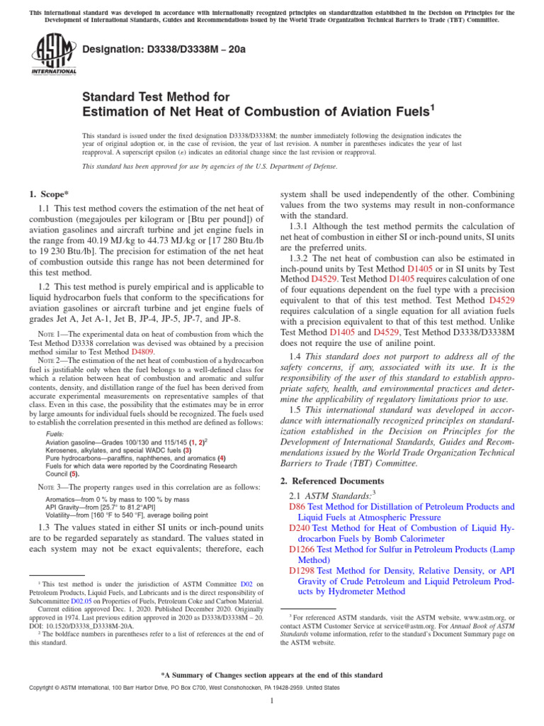 Standard Test Method For Estimation of Net Heat of Combustion of ...