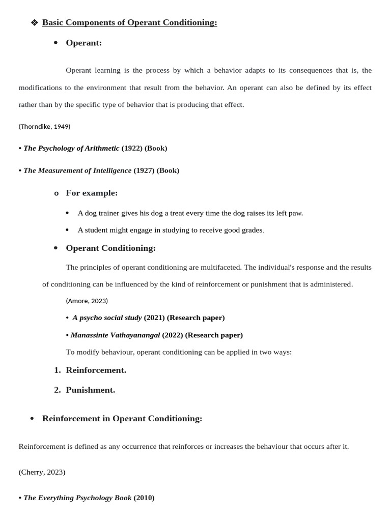 Basic Components of Operant Conditioning | PDF
