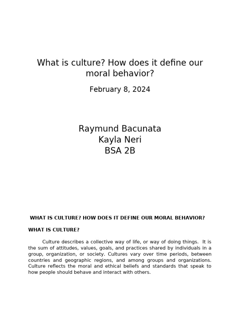 What Is Culture How Does It Define Our Moral Behavior | PDF