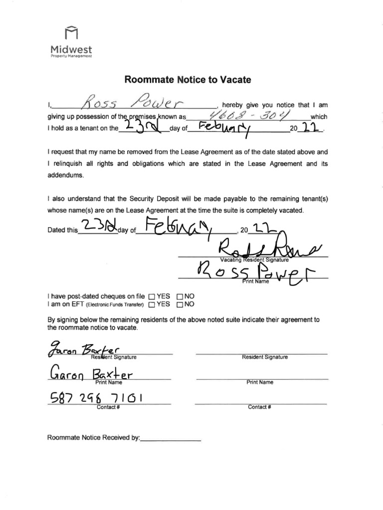 Roommate Removal Form | PDF