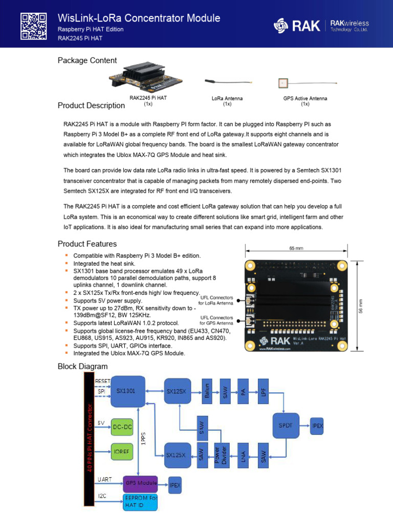 RAK2245 Pi HAT Product Brief V1.1 | PDF | Electronics | Information And ...