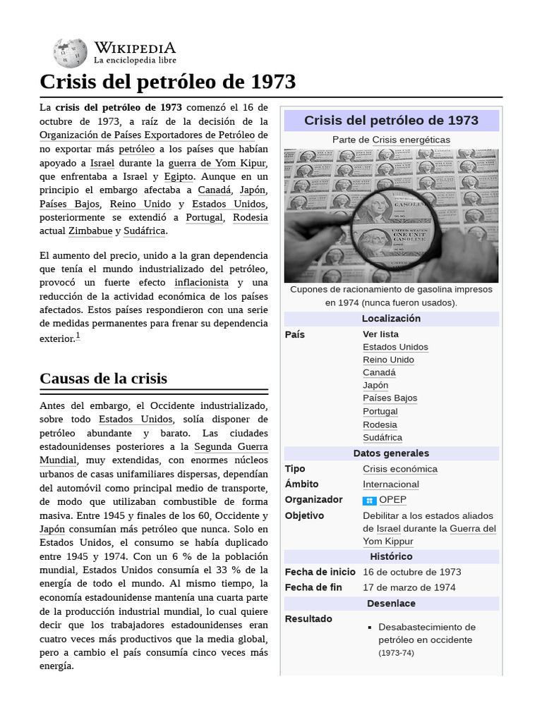 Crisis Del Petróleo de 1973 | PDF