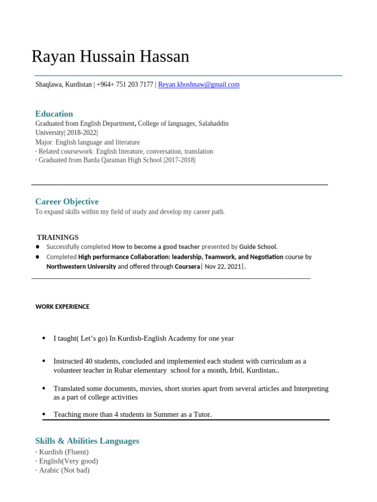Rayan Hussein Resume | PDF