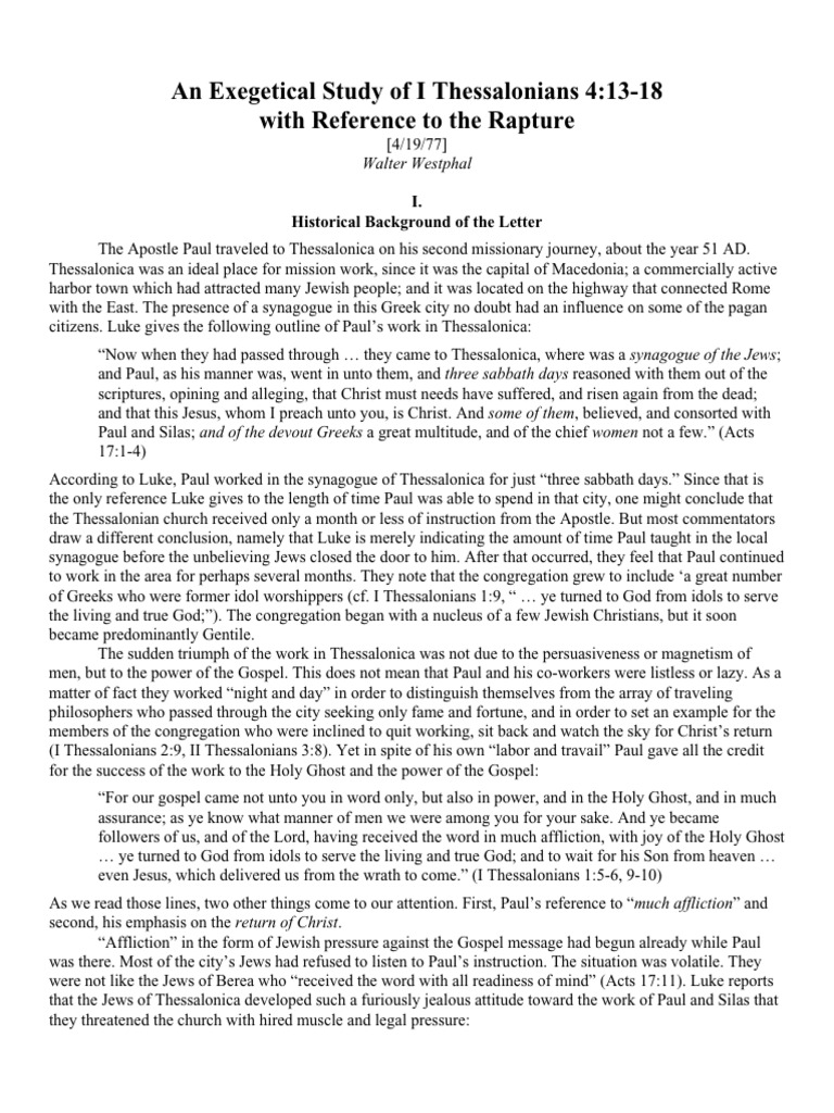 An Exegetical Study of I Thessalonians 4 - 13-18 | PDF