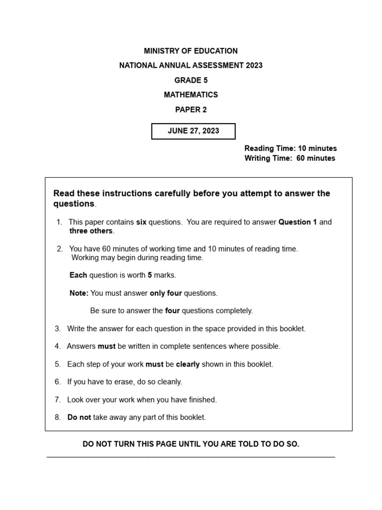 Grade 5 2023 Mathematics Paper 2 | PDF