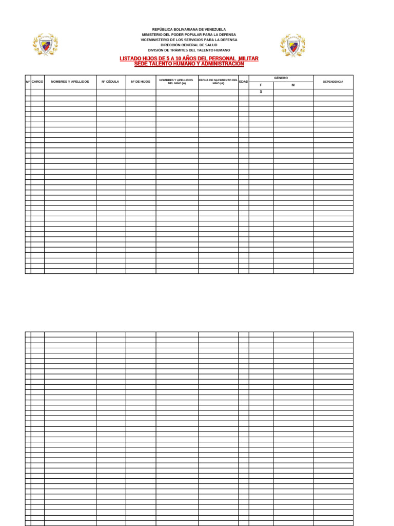 Lista Del Personal Militar de Digesalud Sede Niños de 05 A 10 Años | PDF
