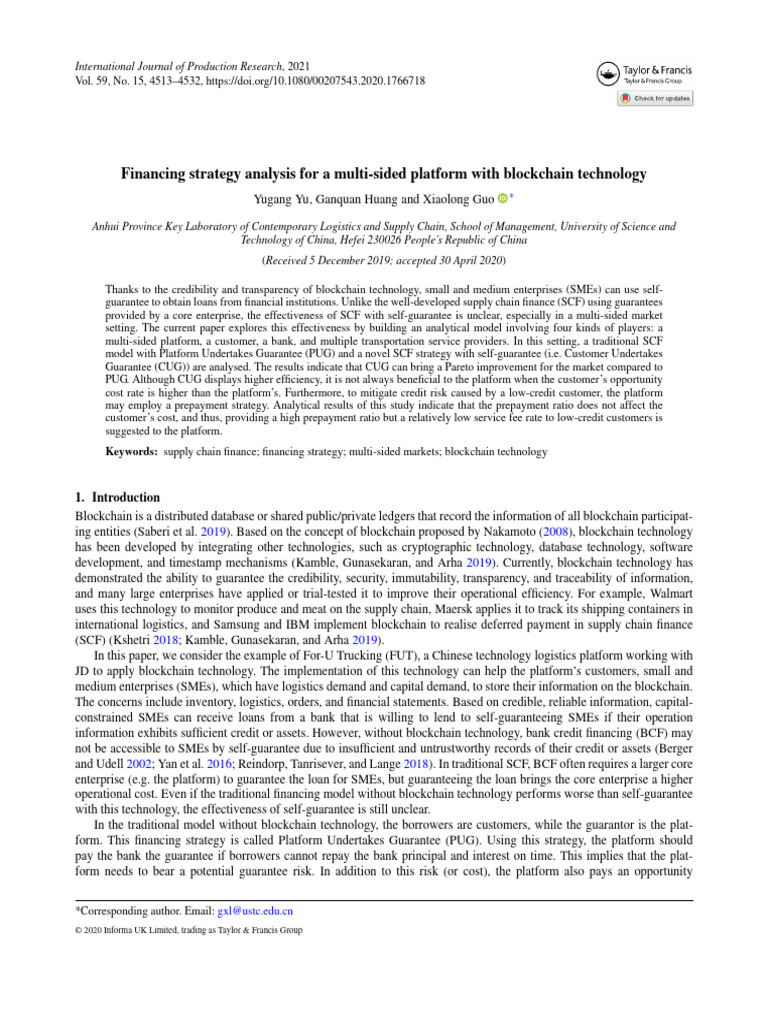 Financing Strategy Analysis For A Multi-Sided Platform With Blockchain Technology | PDF
