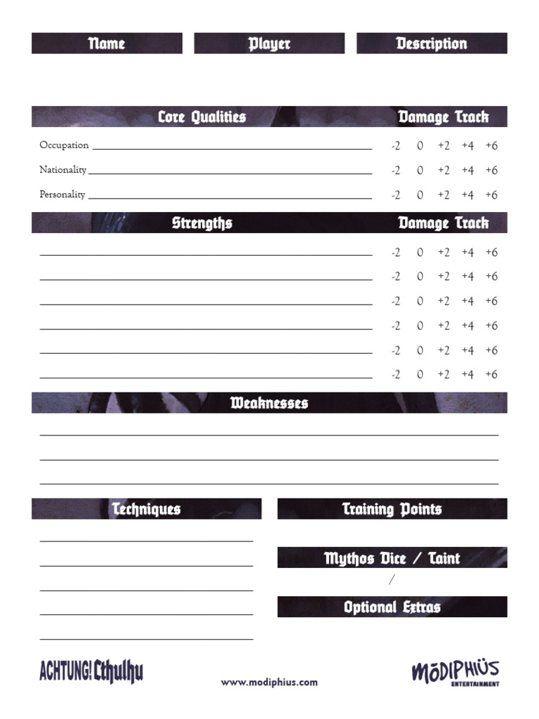 Achtung! Cthulhu - PDQ Sheet v1 | PDF