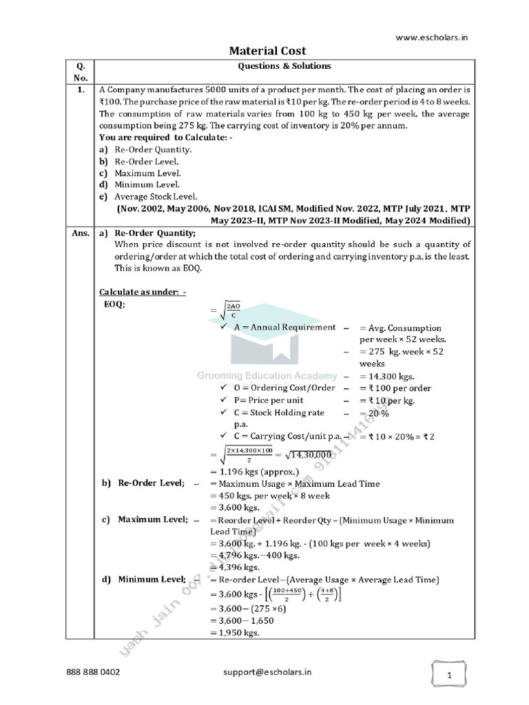 1. Material costing | PDF