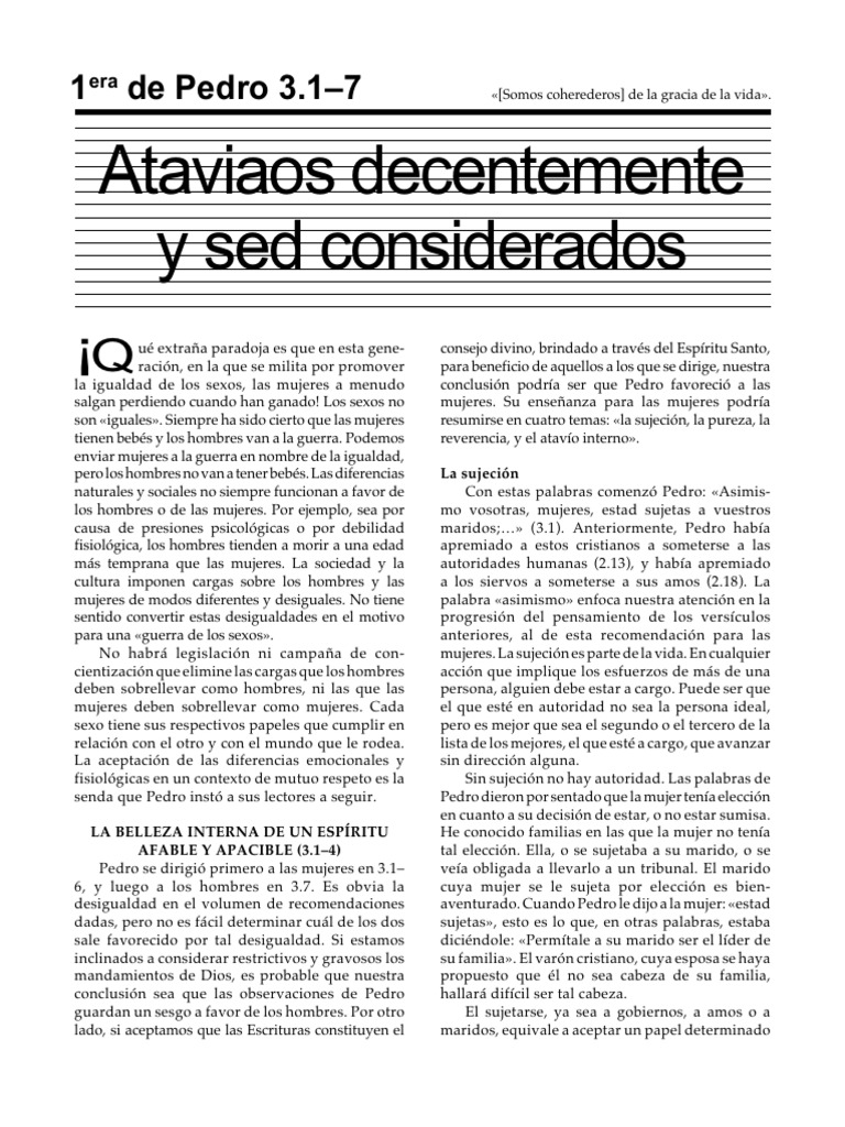 1 Pedro 3.1-7 Atavio Decentemente y Sed Considerados | PDF