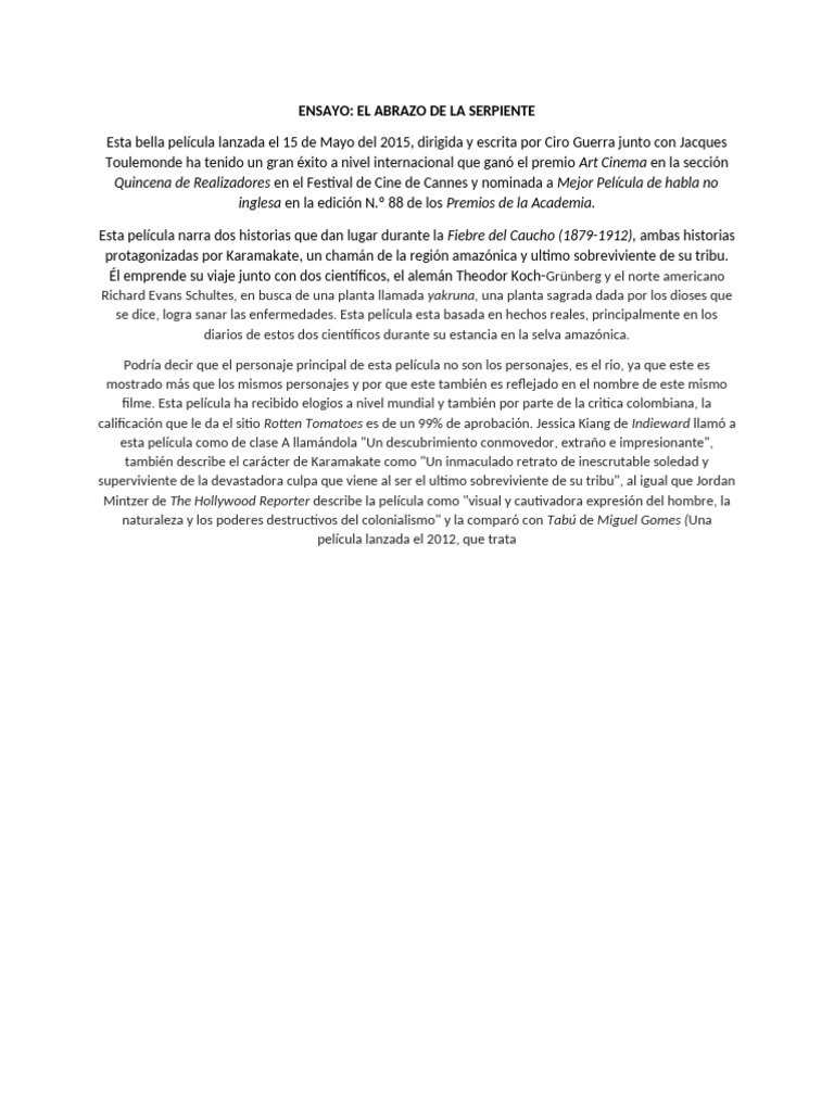 El Abrazo de La Serpiente | PDF