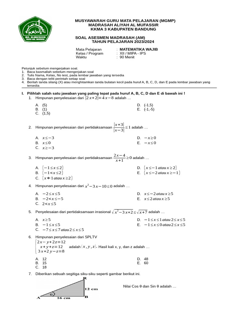 Soal Am Matematika Wajib 2024 | PDF