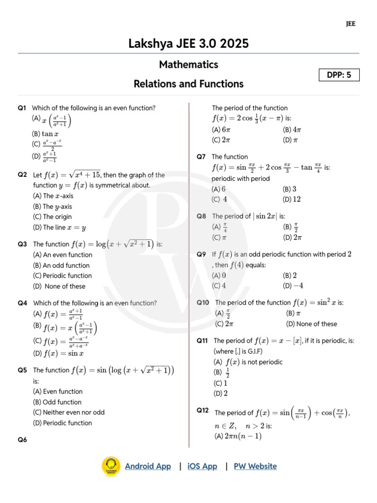 Relations and Functions - DPP 05 (Of Lec 07) | PDF