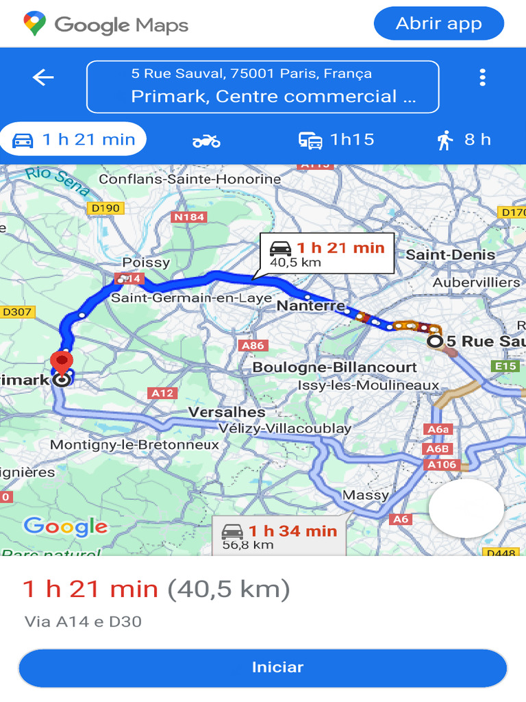 De 5 Rue Sauval para Centre Commercial Mon Grand Plaisir, Plaisir FR ...