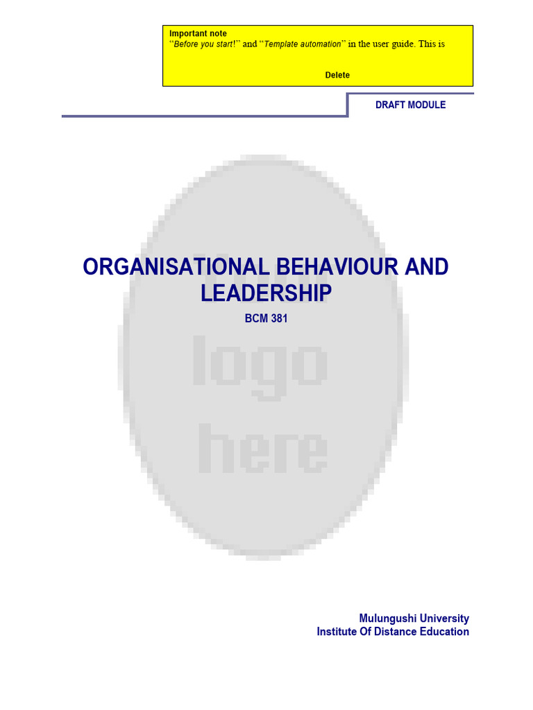 Organisational Behaviour and Leadership Module Draft | PDF