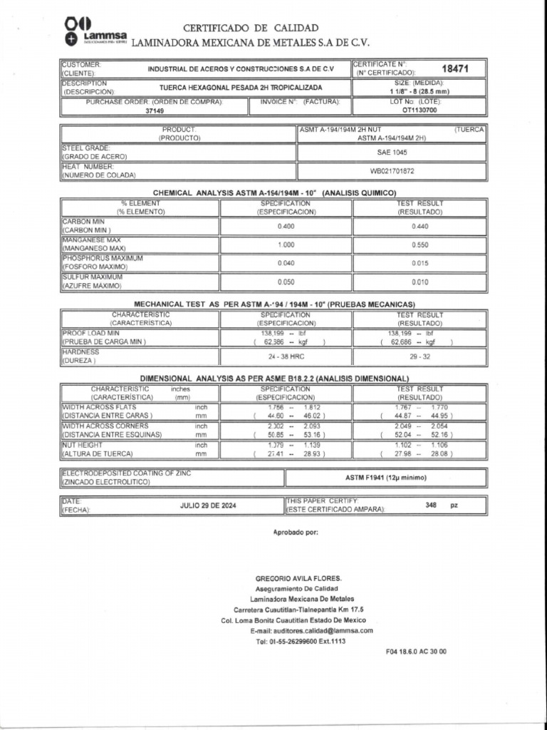 Tor - Cab.hex. 1 1 8x4 3 4 Astm F3125gra325tip.1 Tuer.2h+2aran.f436 ...
