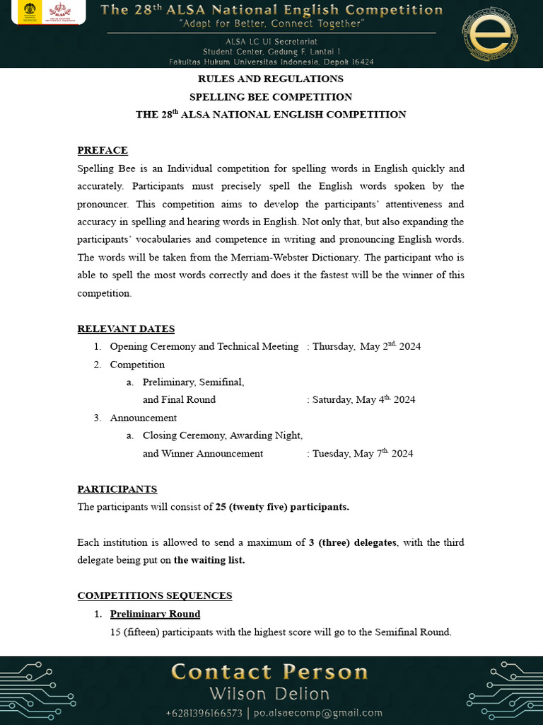 E-Comp 2024 - Spelling Bee Rules and Regulations | PDF