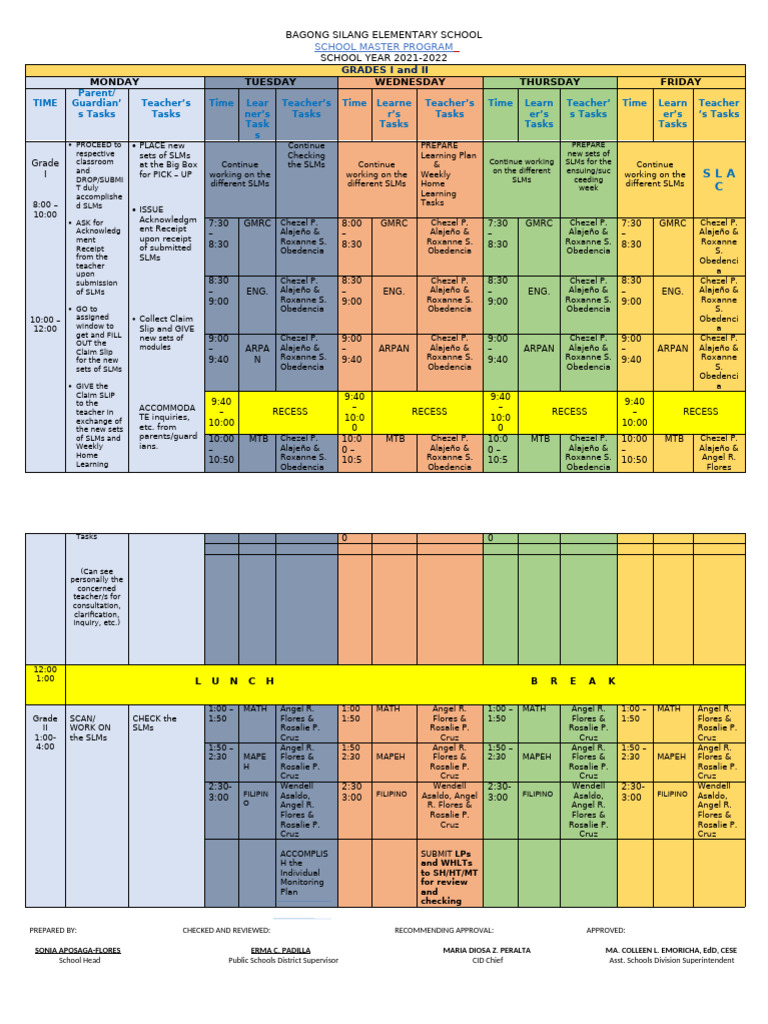 2.1 Bagong Silang School Class Program Kinder-Grade 2 | PDF