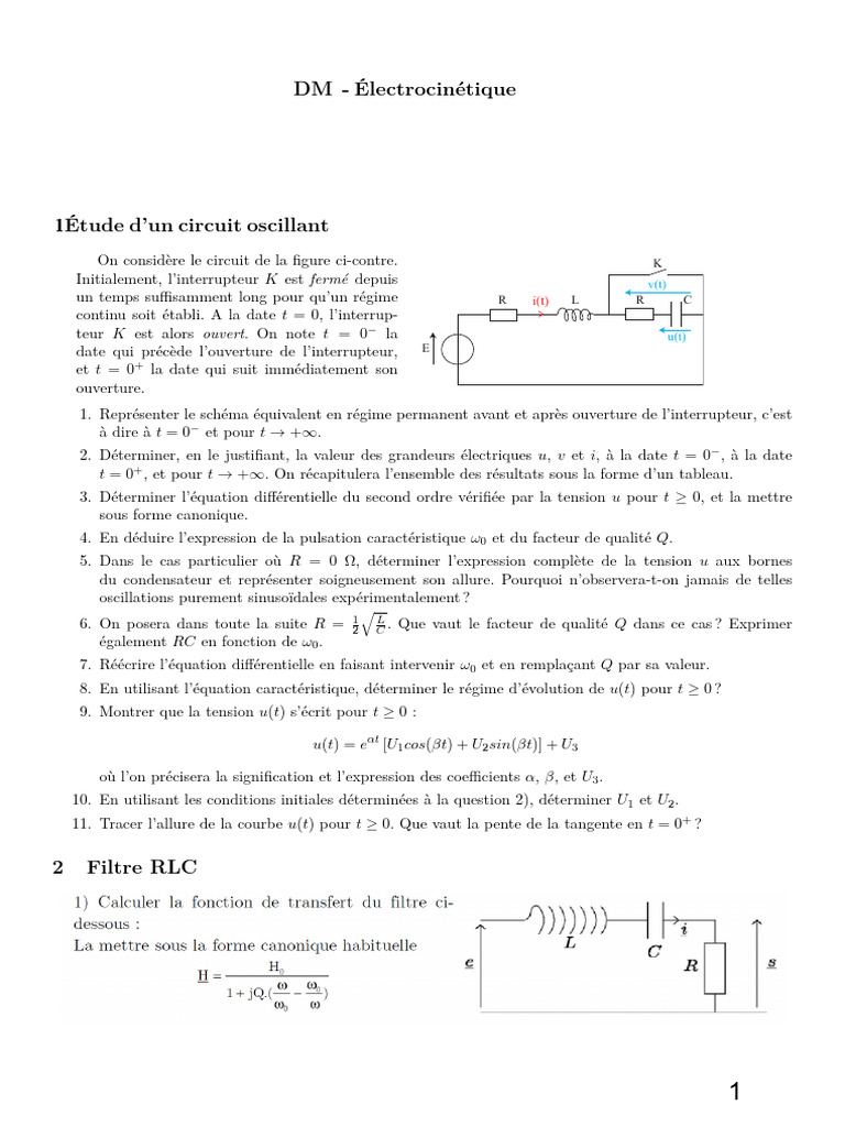 DM - Électrocinétique: K T K T T | PDF