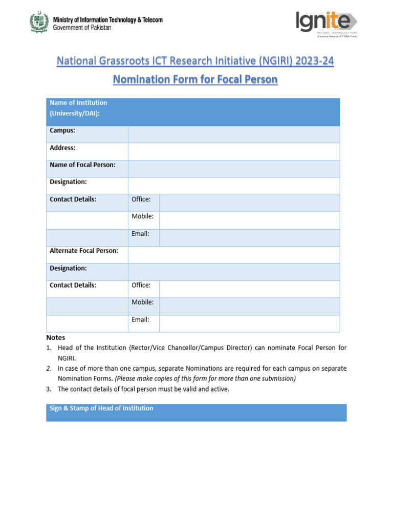 NGIRI 2023 24 Focal Person Nomination | PDF