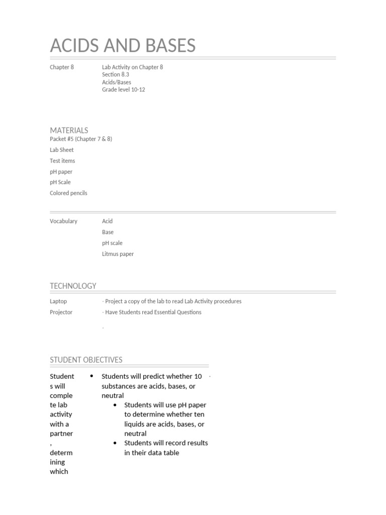 pH Lab Activity LP | PDF