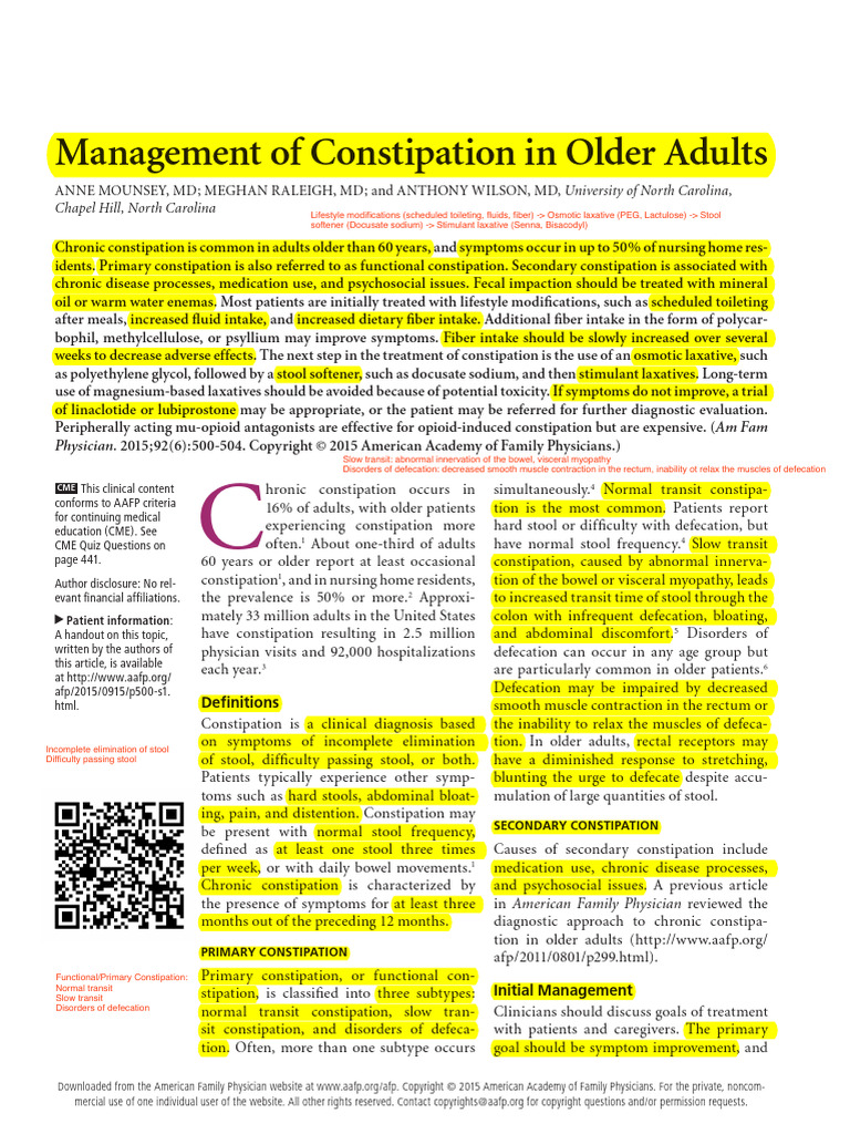 Constipation in Older Adults | PDF
