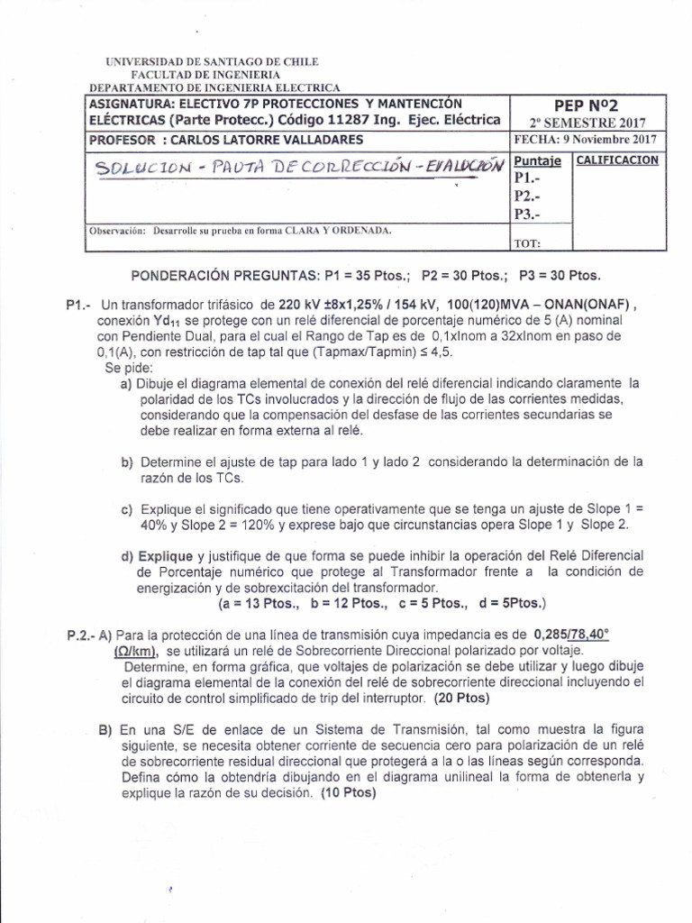 Solucion PEP2 Protecc Ing Ejec Dia 2°sem-2017 | PDF