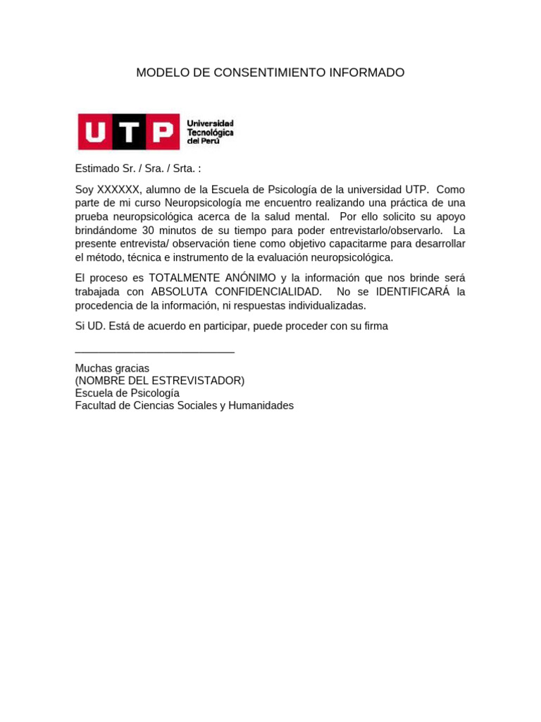 Modelo de Consentimiento Informado | PDF