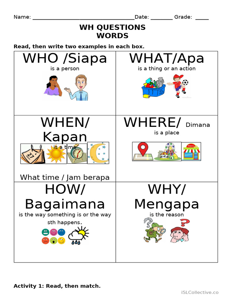 WH Questions Words | PDF