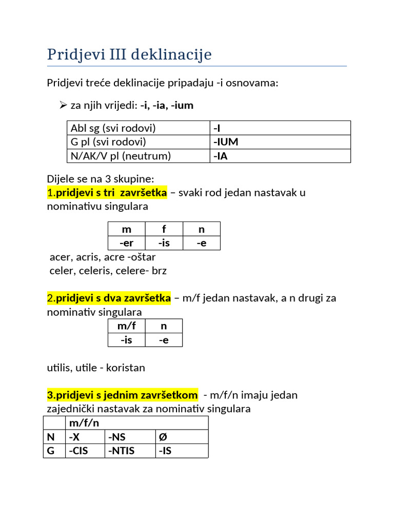 Pridjevi III Deklinacije BT | PDF