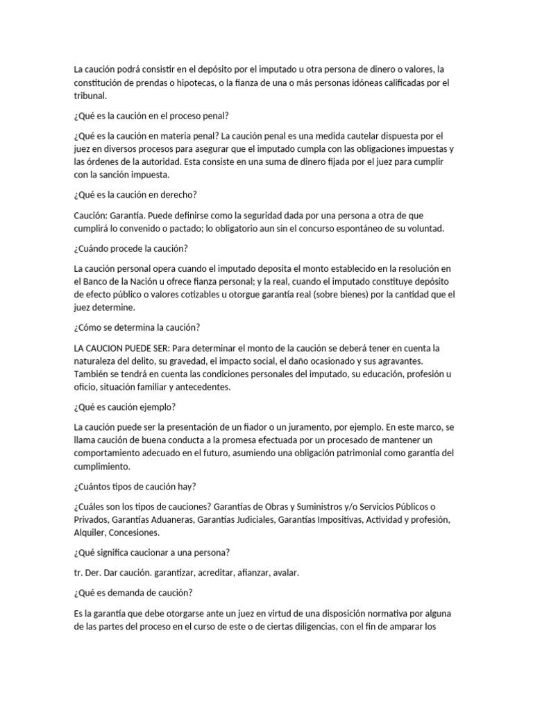 La Caucion en Lo Penal | PDF