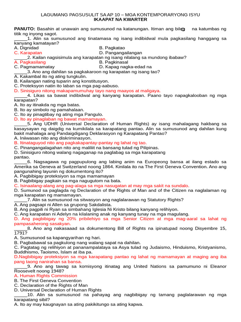 AP10 4th Quarter Periodical Test | PDF